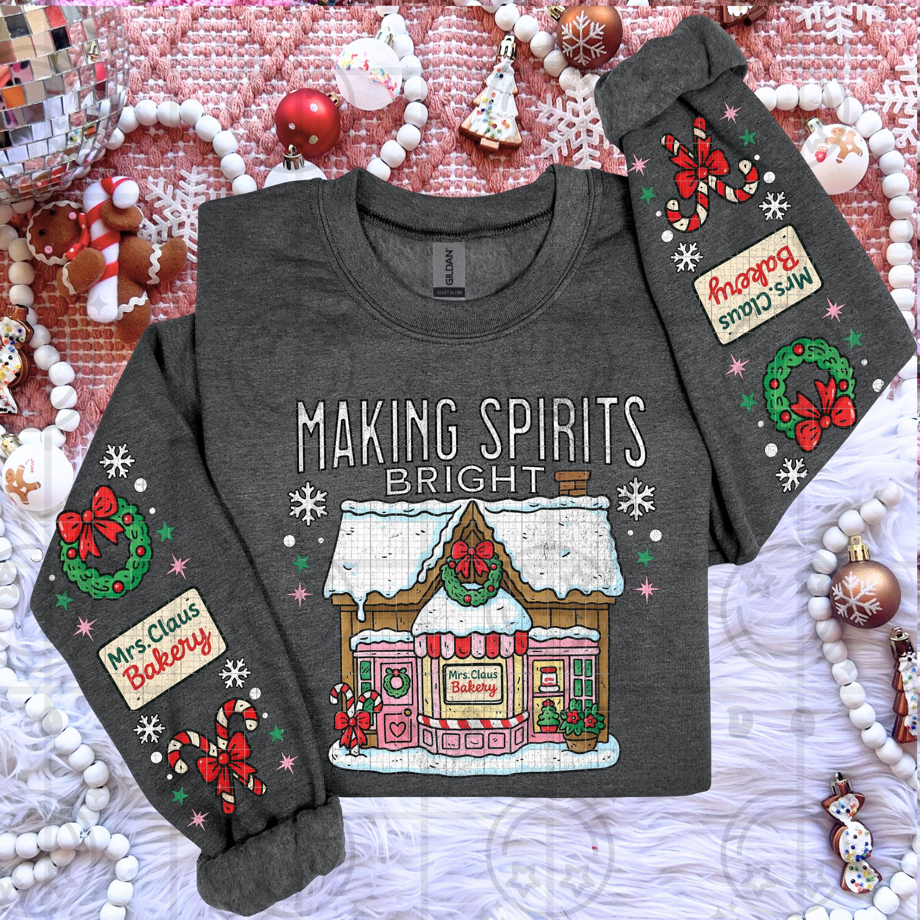 Mrs Claus Bakery Making spirits bright, disressed, christmas design, m ...
