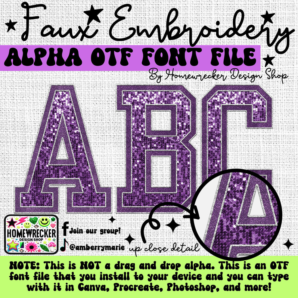 Sequin Varsity Letters Faux Embroidery 5pc OTF FONT Bundle ...