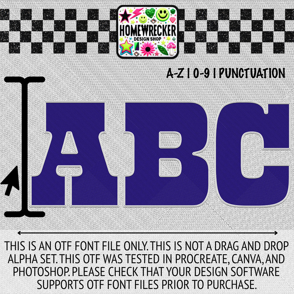 Blue with White Outline OTF Font, Faux Embroidery, Block Letter Style ...