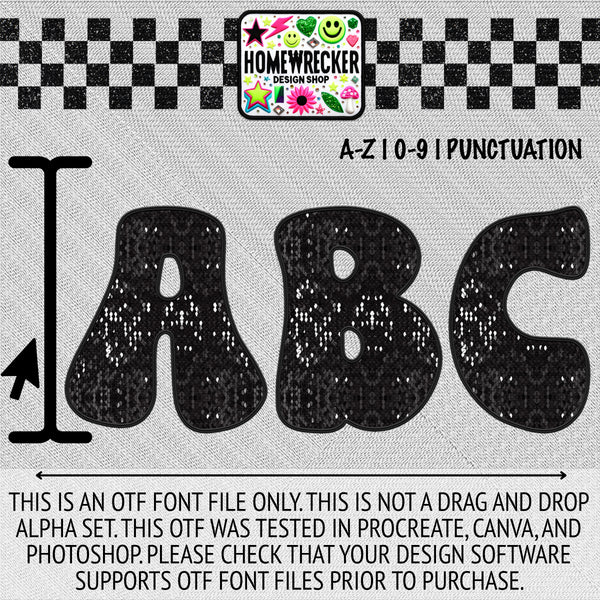 Black OTF Font, Faux Embroidery, Groovy Letter Style OTF Font Clipart ...