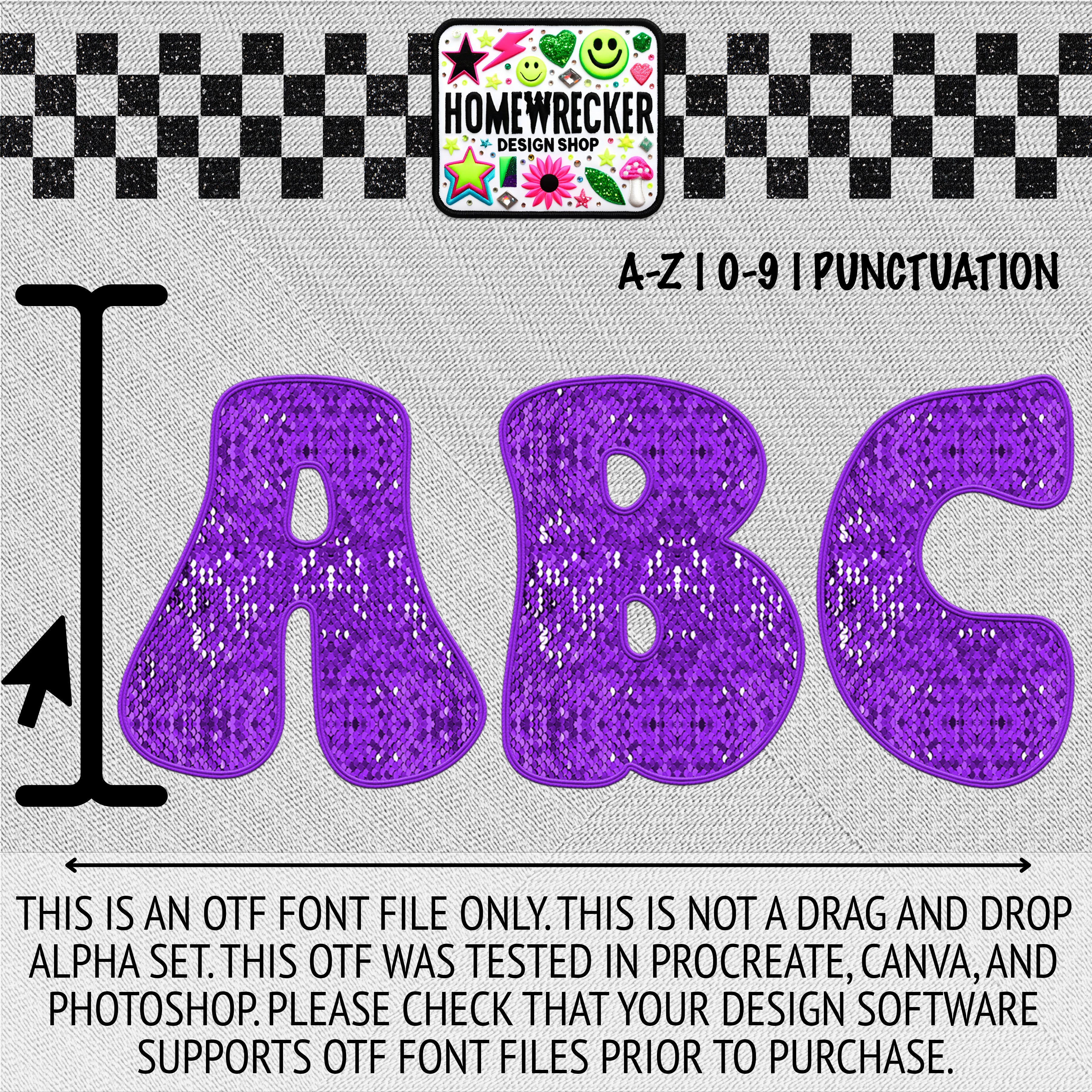 Purple OTF Font, Faux Embroidery, Groovy Letter Style OTF Font Clipart ...