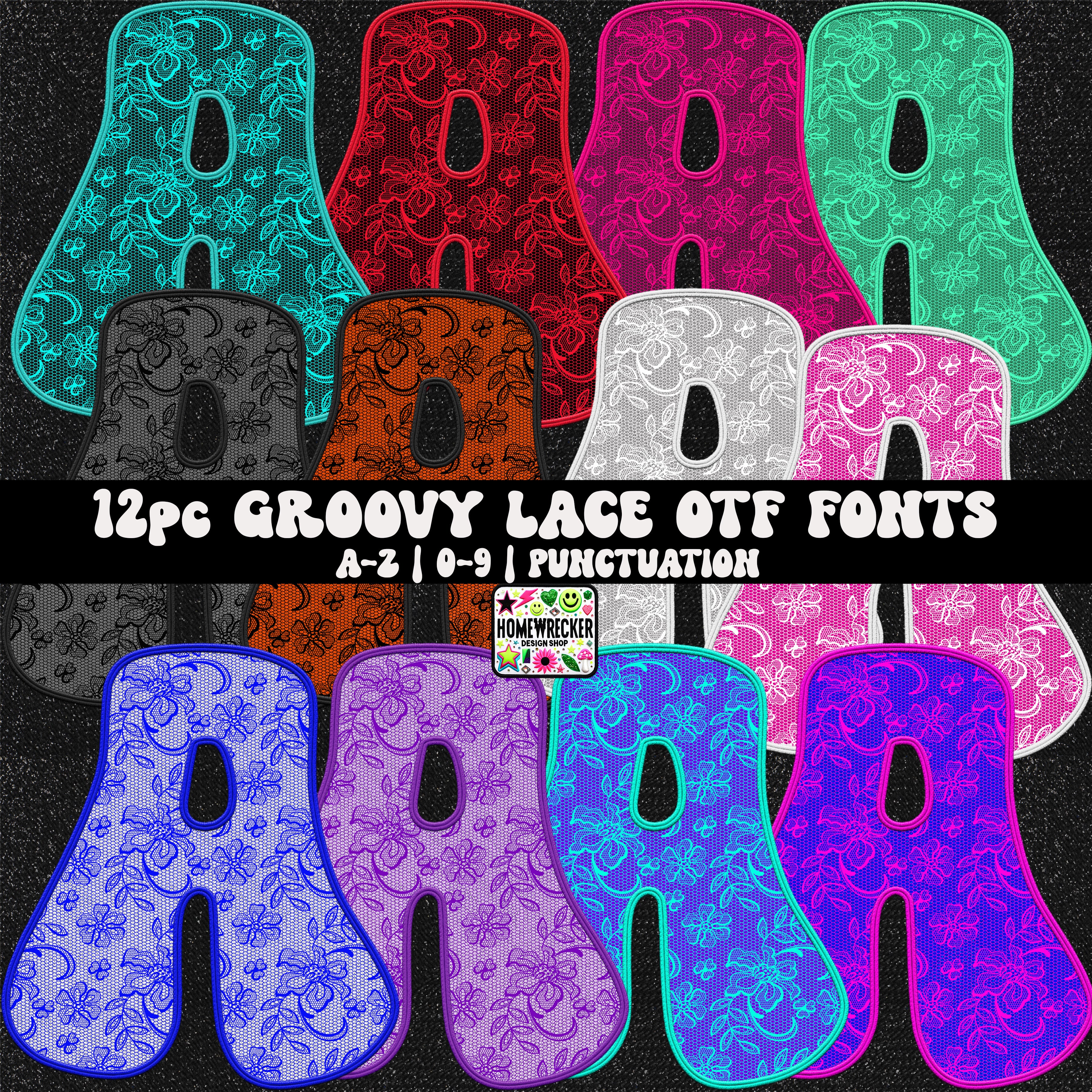 Faux Embroidery Lace Groovy Style | OTF FONT BUNDLE | 12 OTF FONT FILE ...