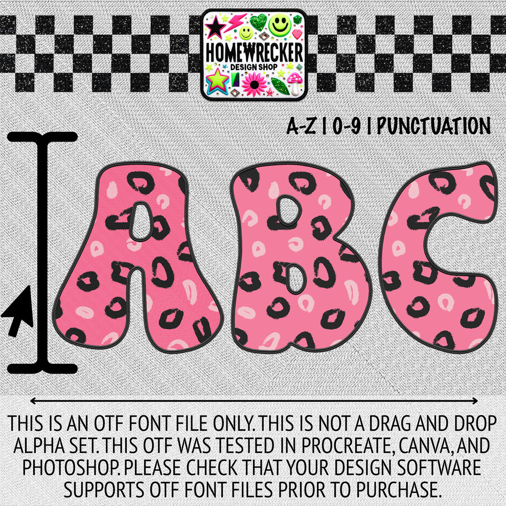 Pink Black Leopard OTF Font, Faux Embroidery, Groovy Letter Style OTF ...