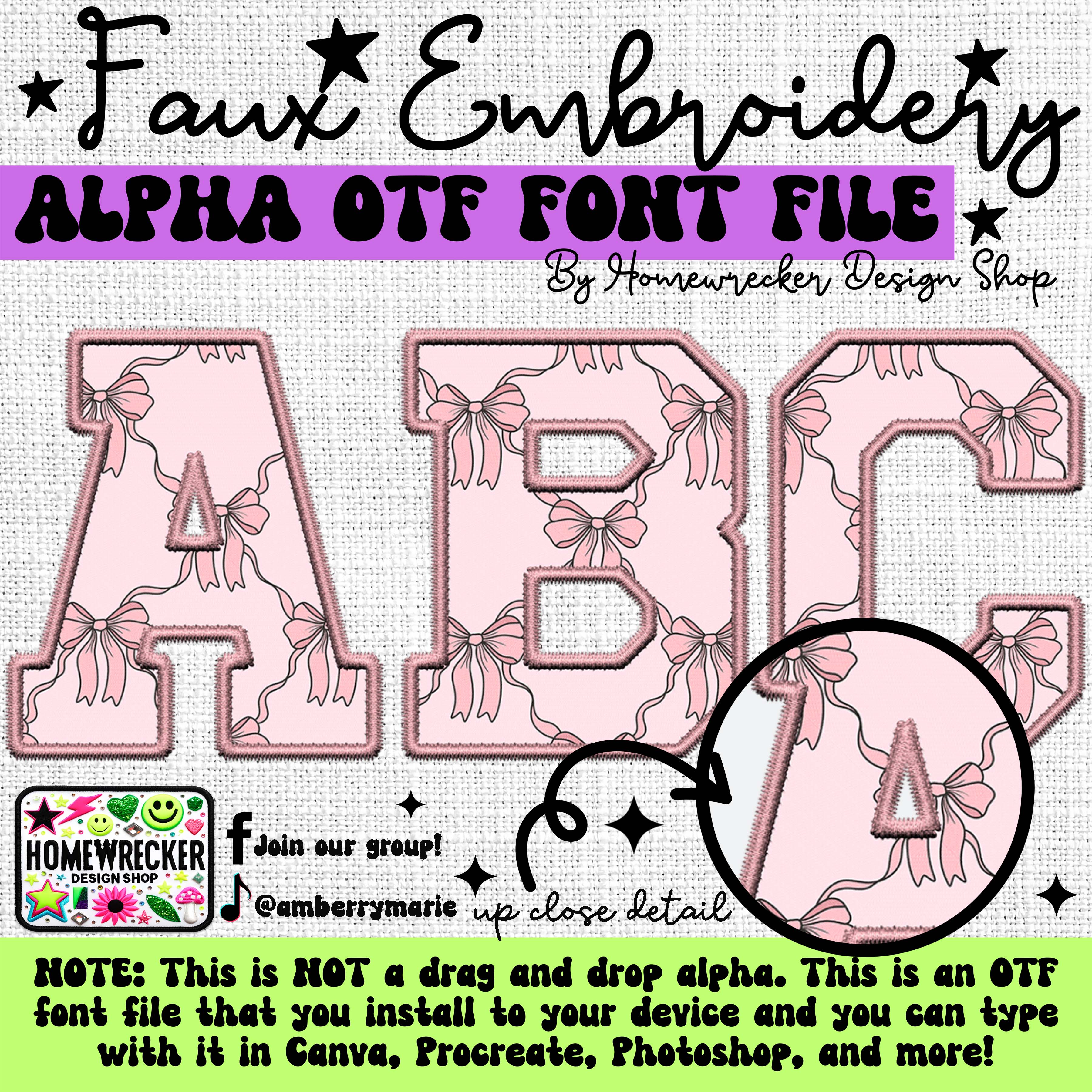 Pink Coquette Pattern OTF Font, Faux Embroidery, Varsity Letter Style ...