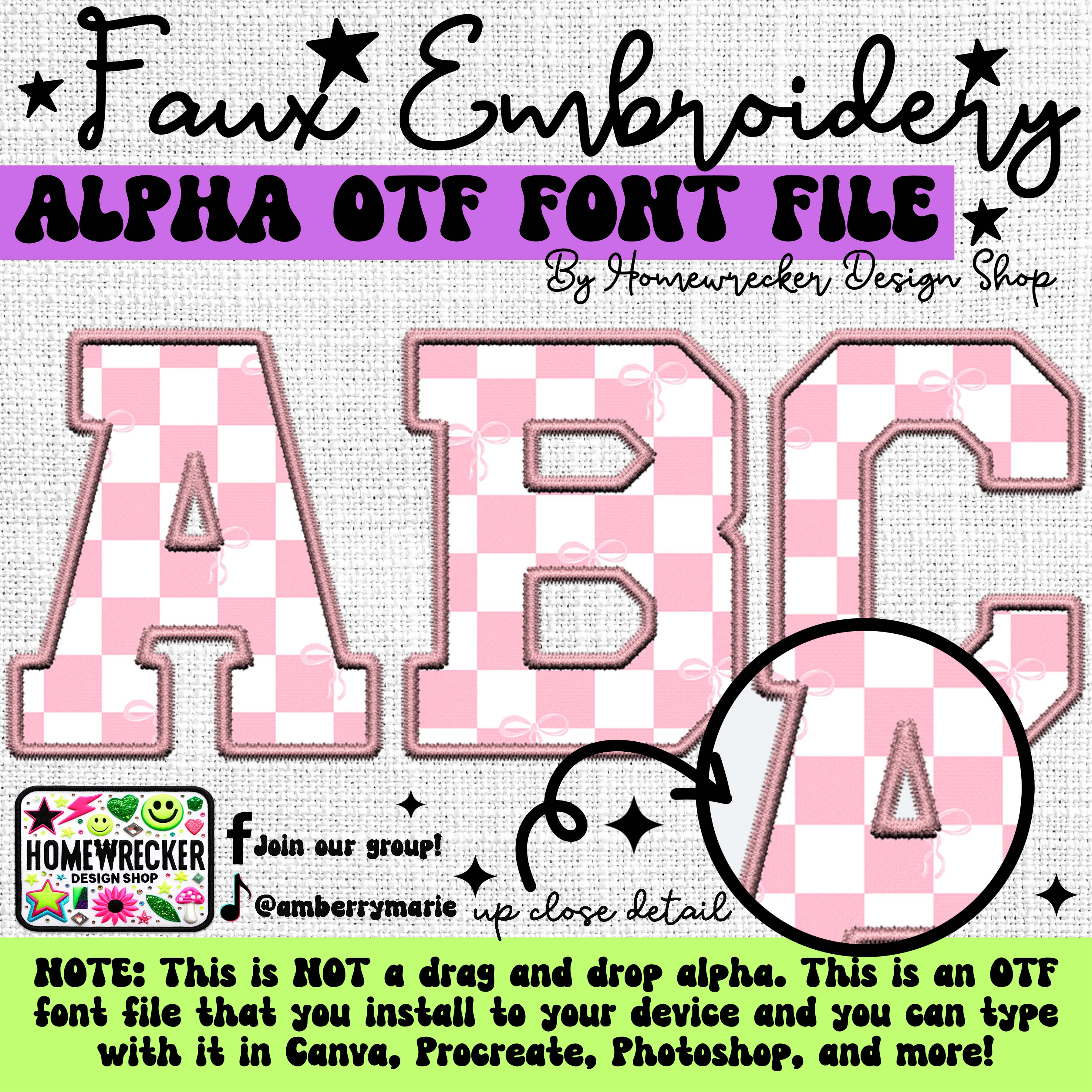 Pink and White Checkered OTF Font, Faux Embroidery, Varsity Letter Sty ...