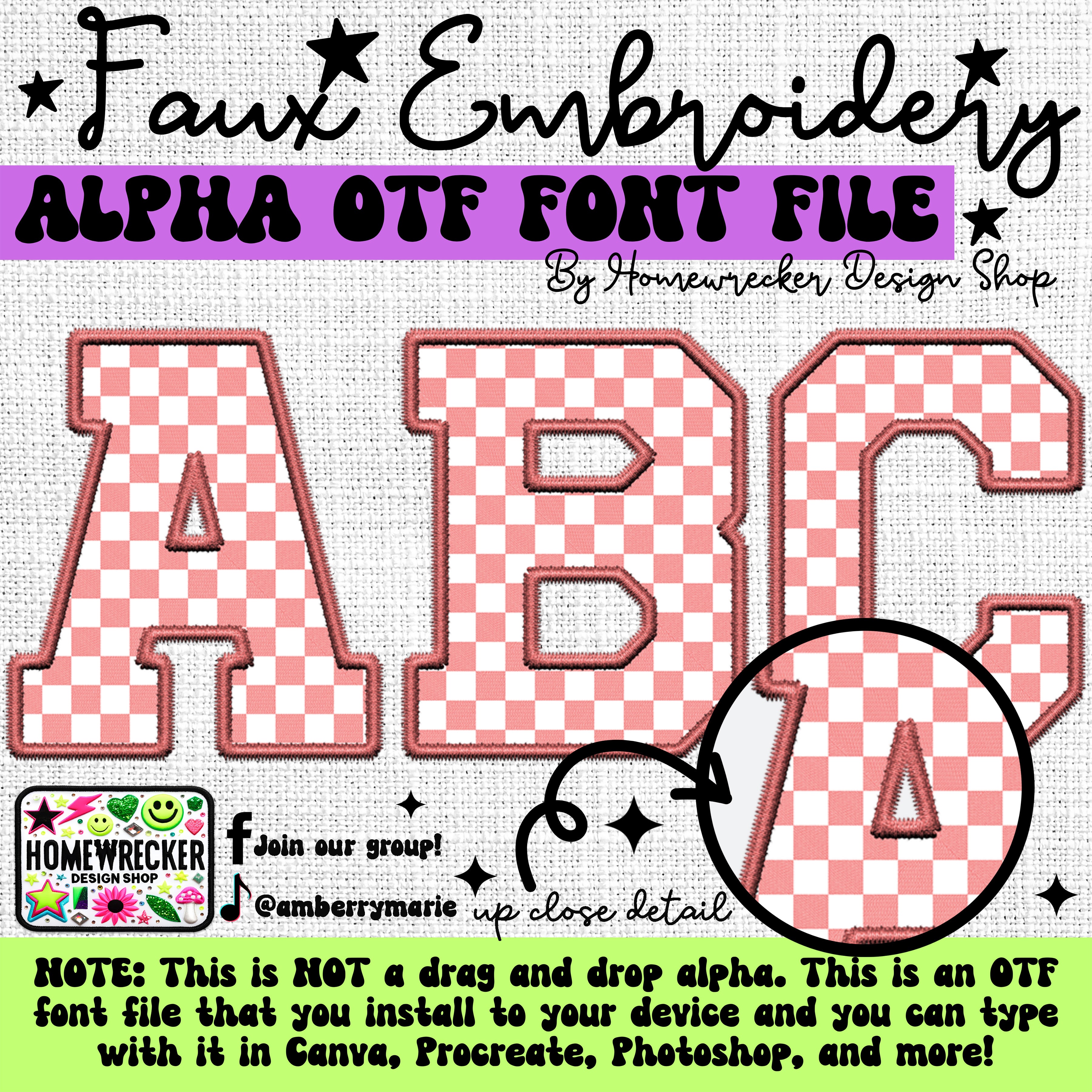 Pink and White Checker OTF Font, Faux Embroidery, Varsity Letter Style ...