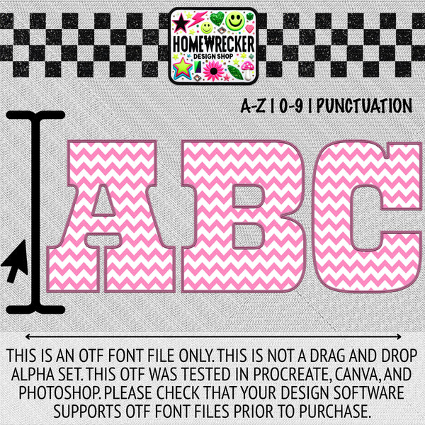 Pink Zigzag OTF Font, Faux Embroidery, Block Letter Style OTF Font Cli ...