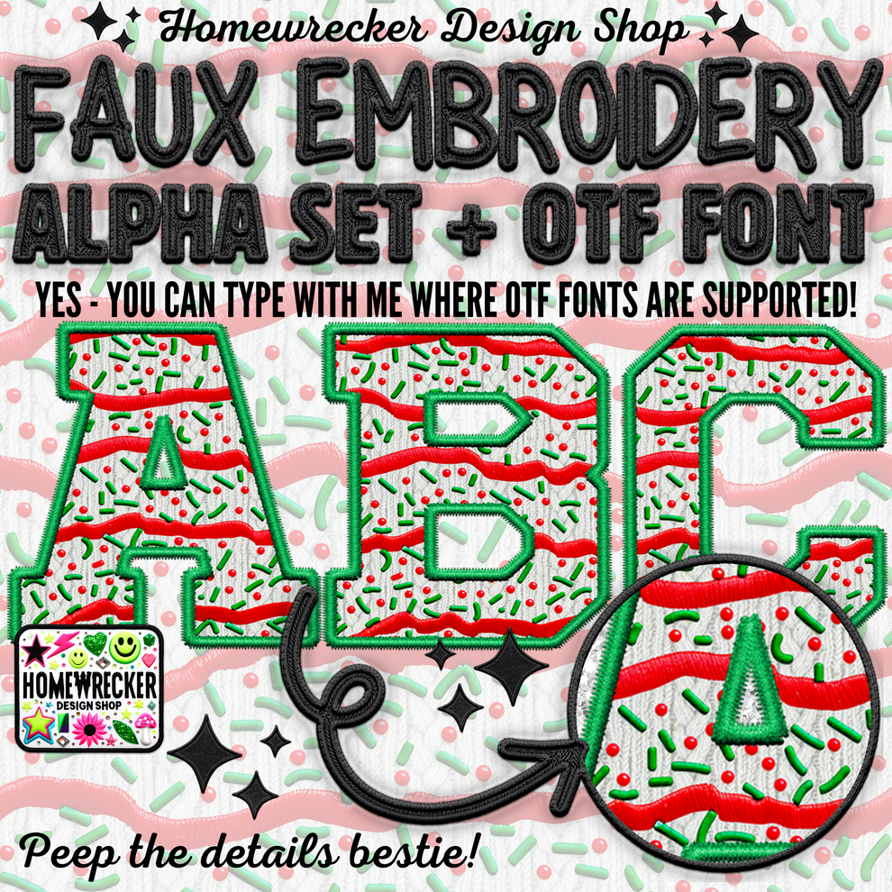 Xmas Tree Cake 15pc Faux Embroidery Clipart Bundle + 2 OTF Fonts ...