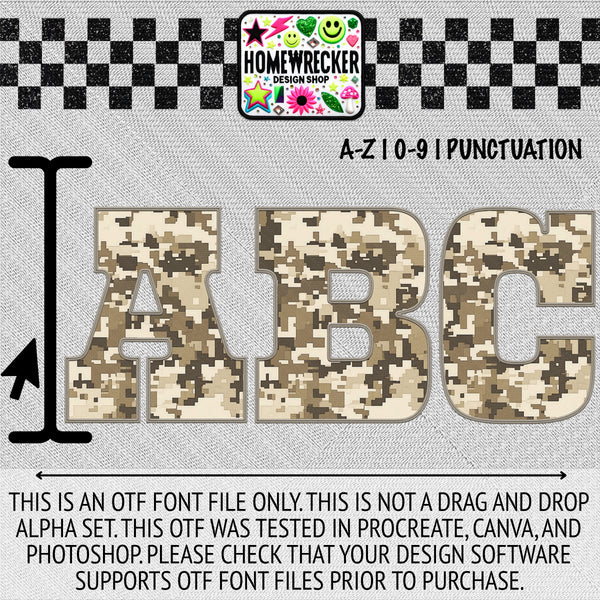 Tan Camo OTF Font, Faux Embroidery, Block Letter Style OTF Font Clipar ...
