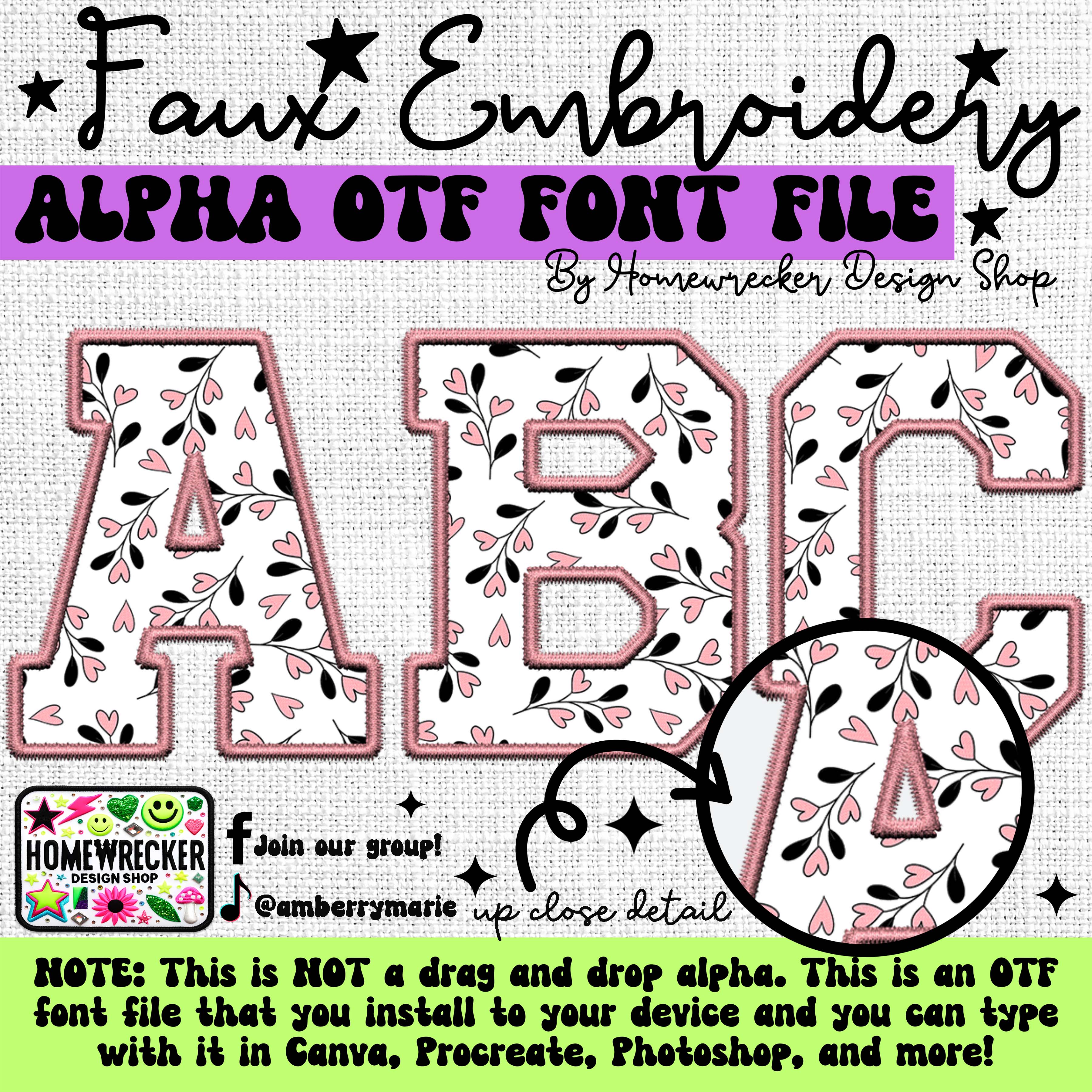 Valentine Leaves OTF Font, Faux Embroidery, Varsity Letter Style OTF F ...