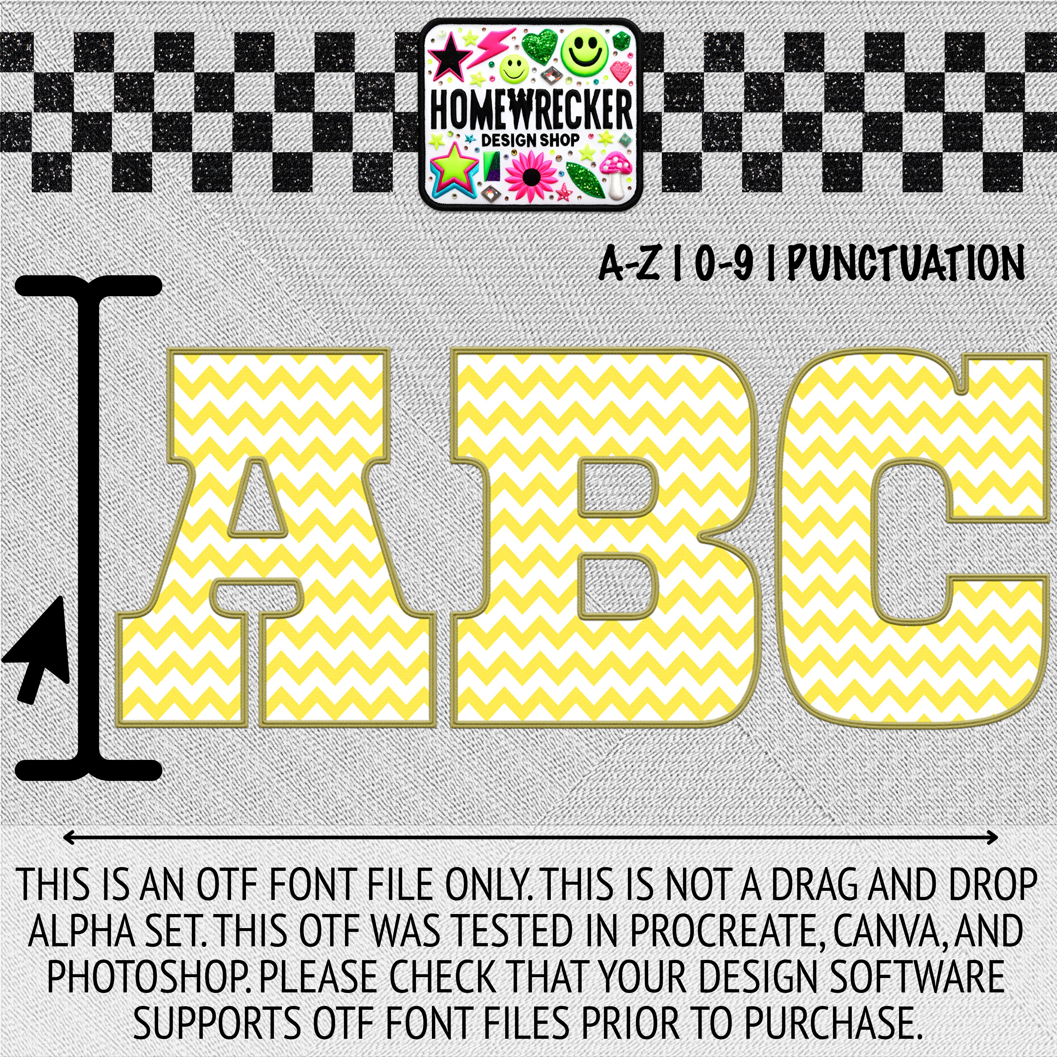 Yellow Zigzag OTF Font, Faux Embroidery, Block Letter Style OTF Font C ...