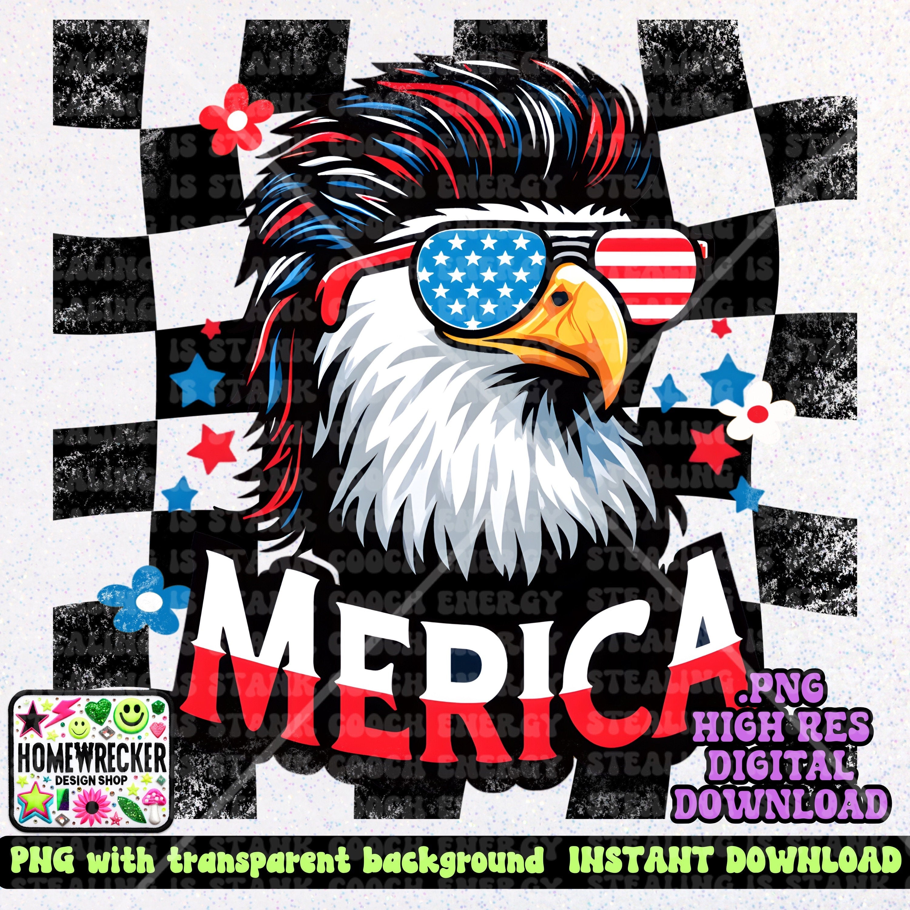 Merica Mullet Eagle checkered print PNG – Homewrecker Design Shop