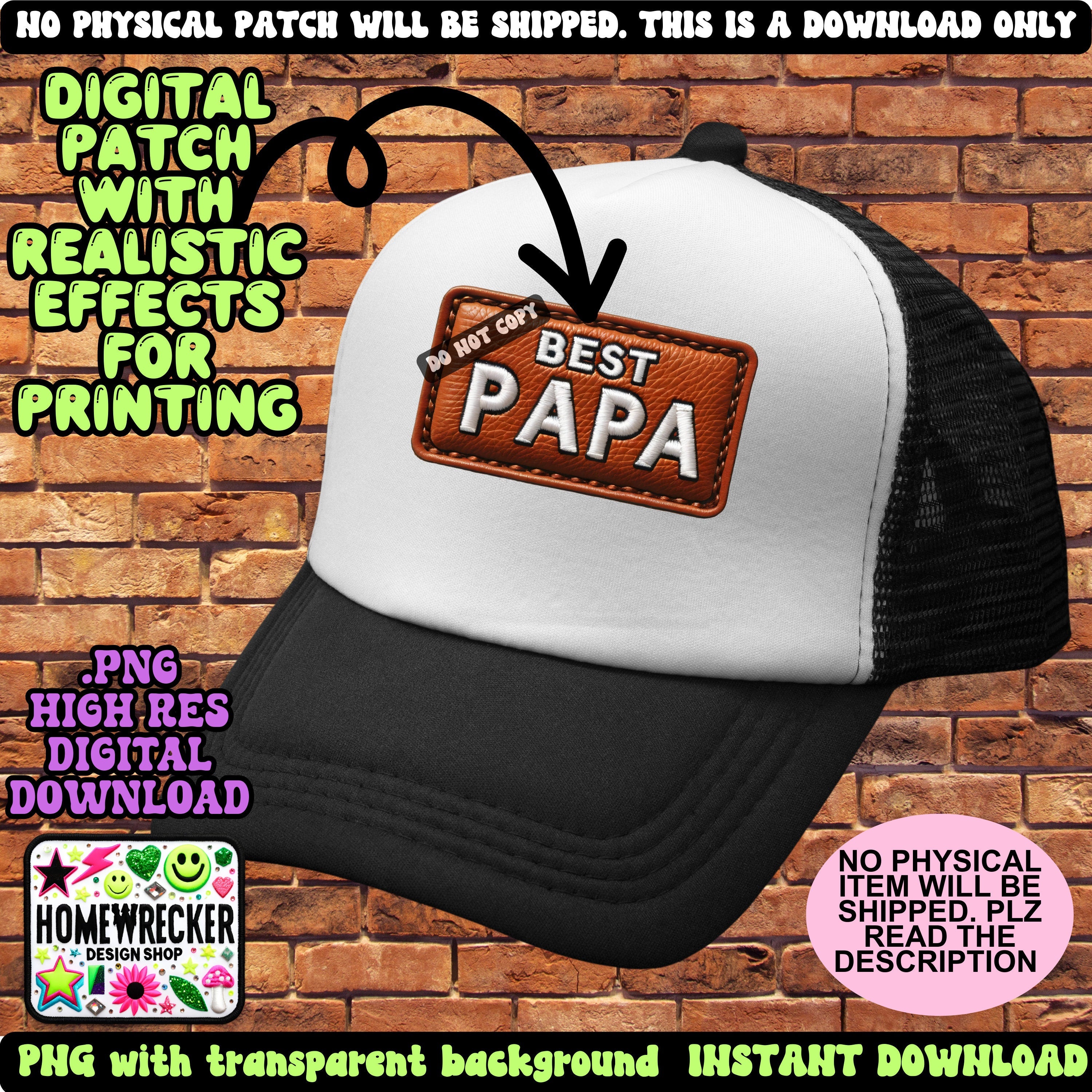Best Papa Faux embroidery faux leather digital patch PNG digital downl ...