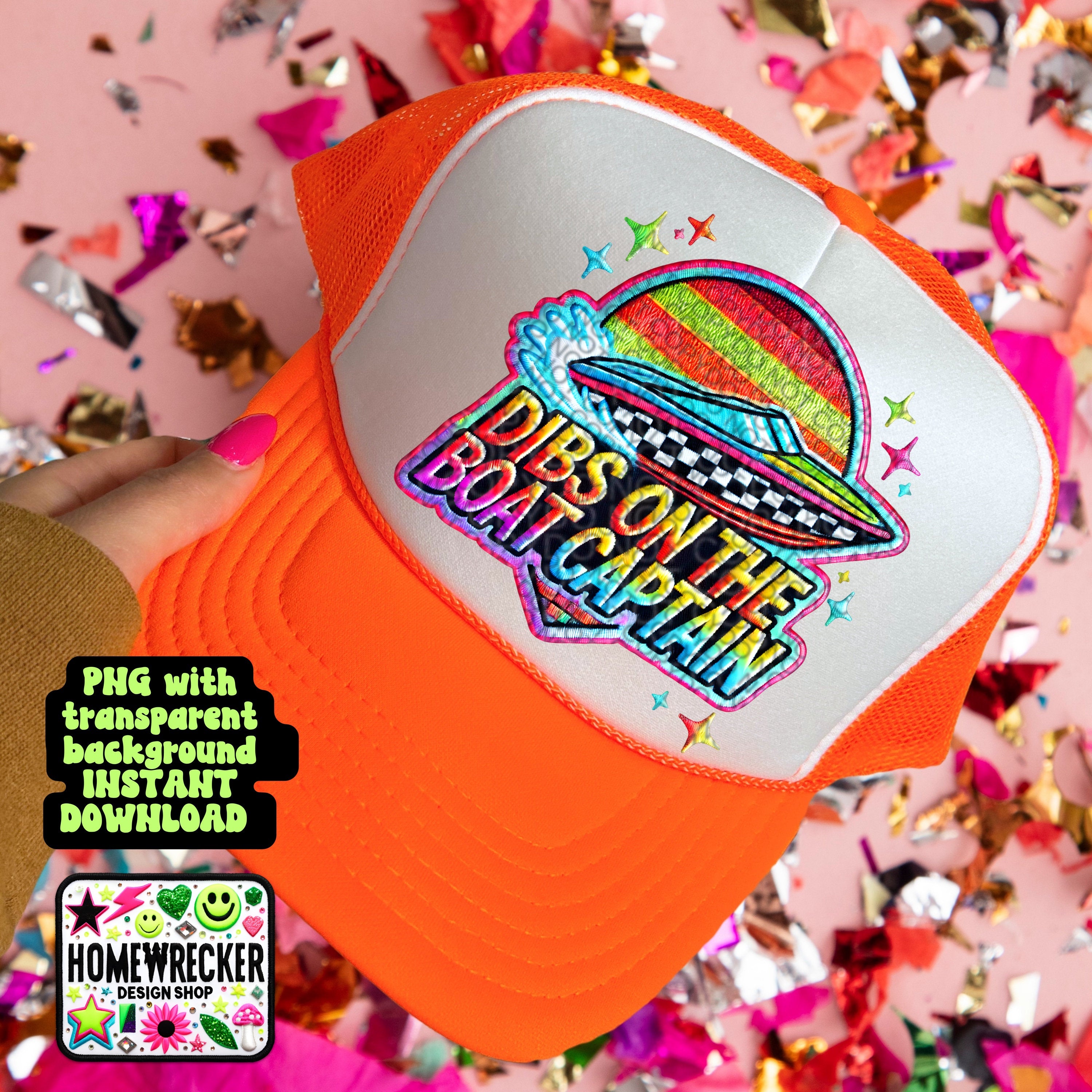 Dibs on the boat captain, Neon, FAUX embroidery digital patch, printab ...