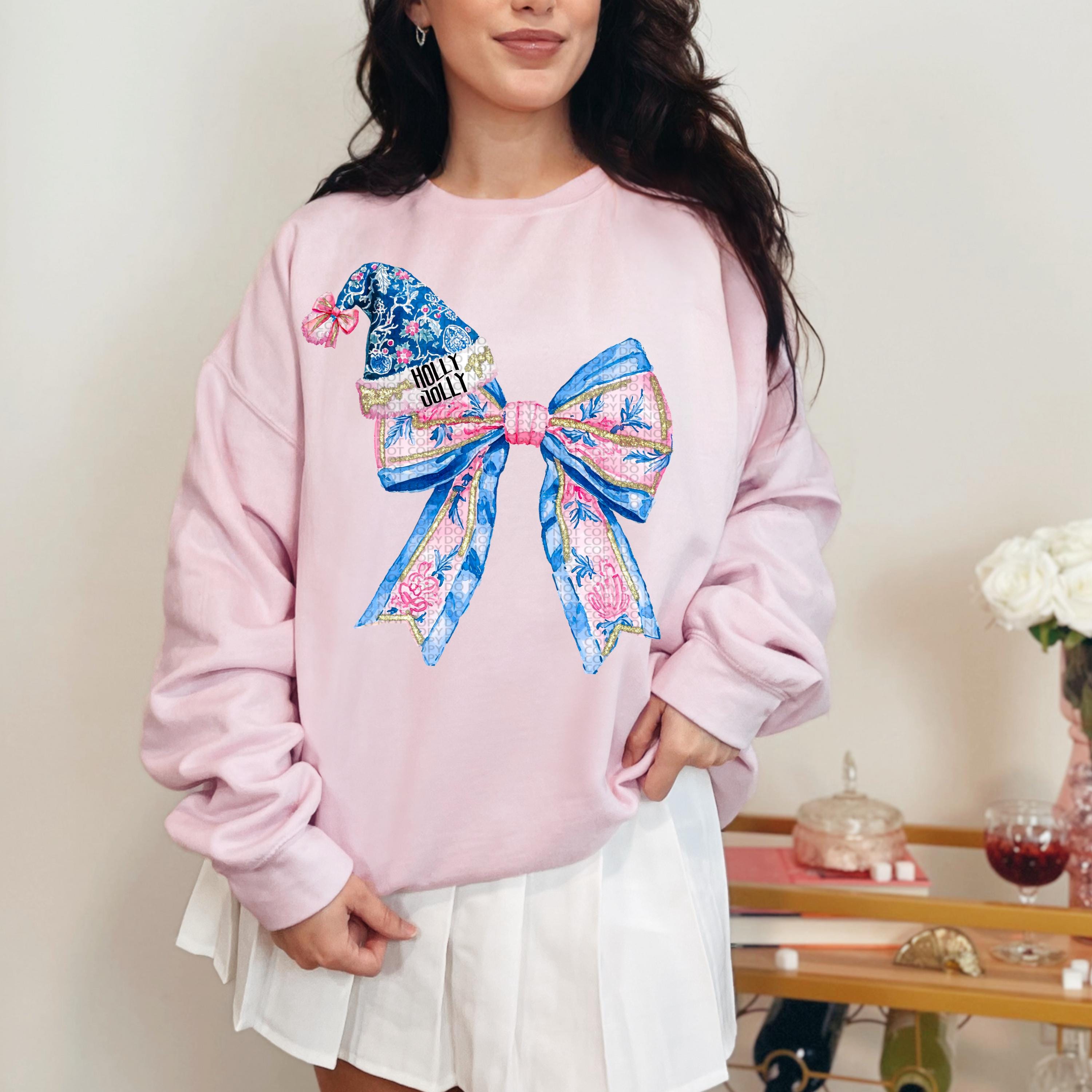 Holly Jolly Preppy Coquette with Santa Hat, Faux gold foil, watercolor ...