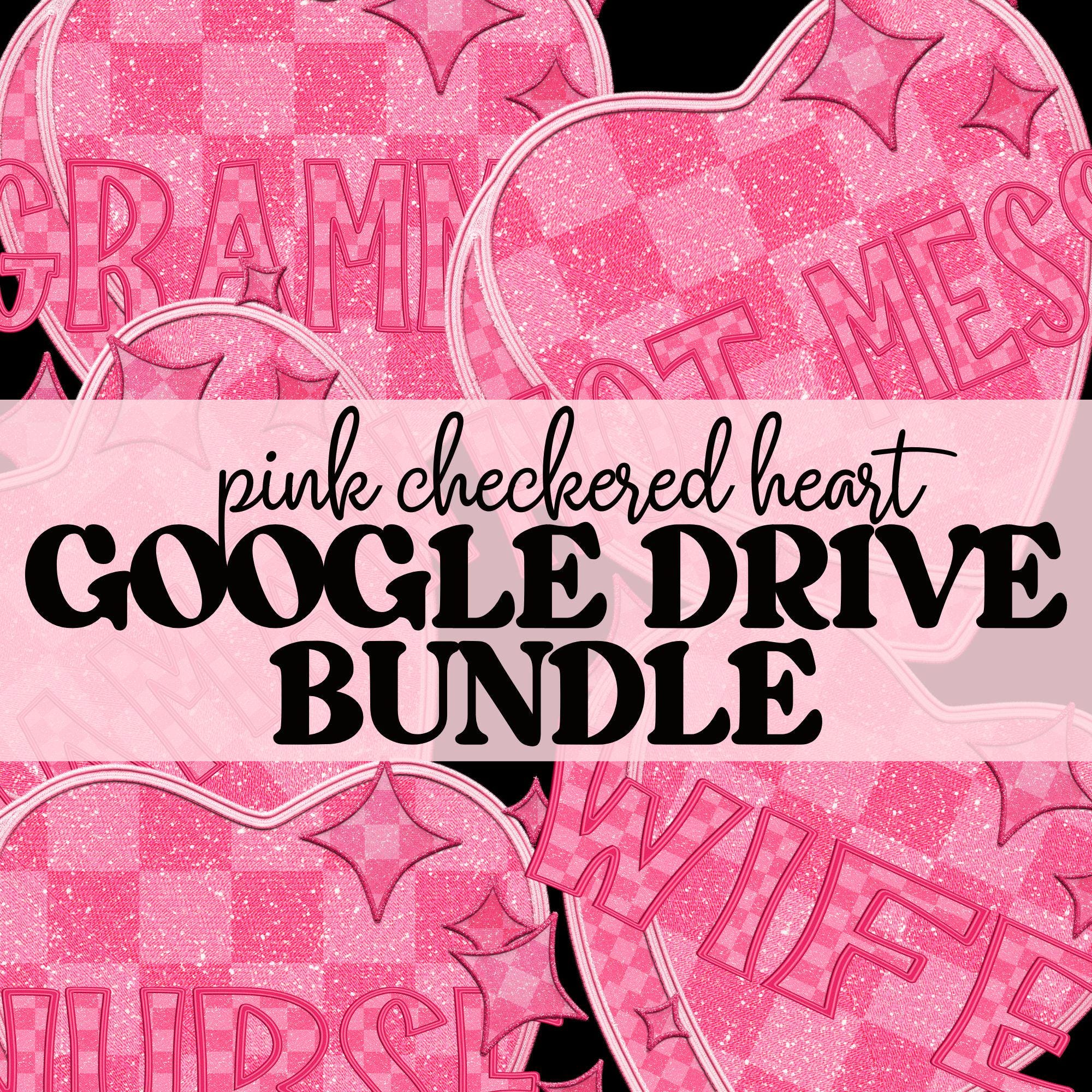 Pink Checkered Candy Heart Names PNG BUNDLE | Faux Embroidery Detailed ...