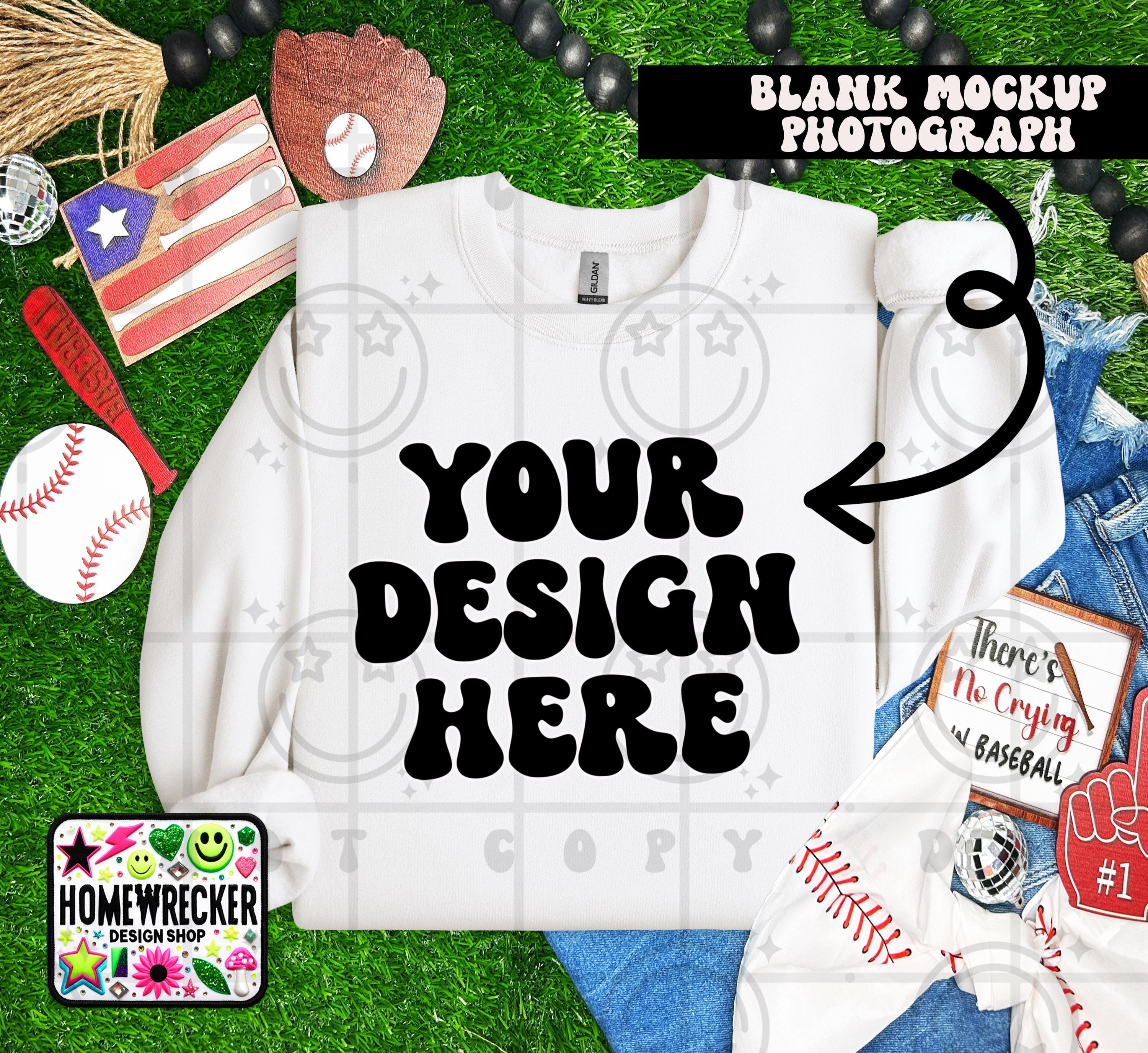 Gildan Sweatshirt Mockup White | Baseball – Homewrecker Design Shop