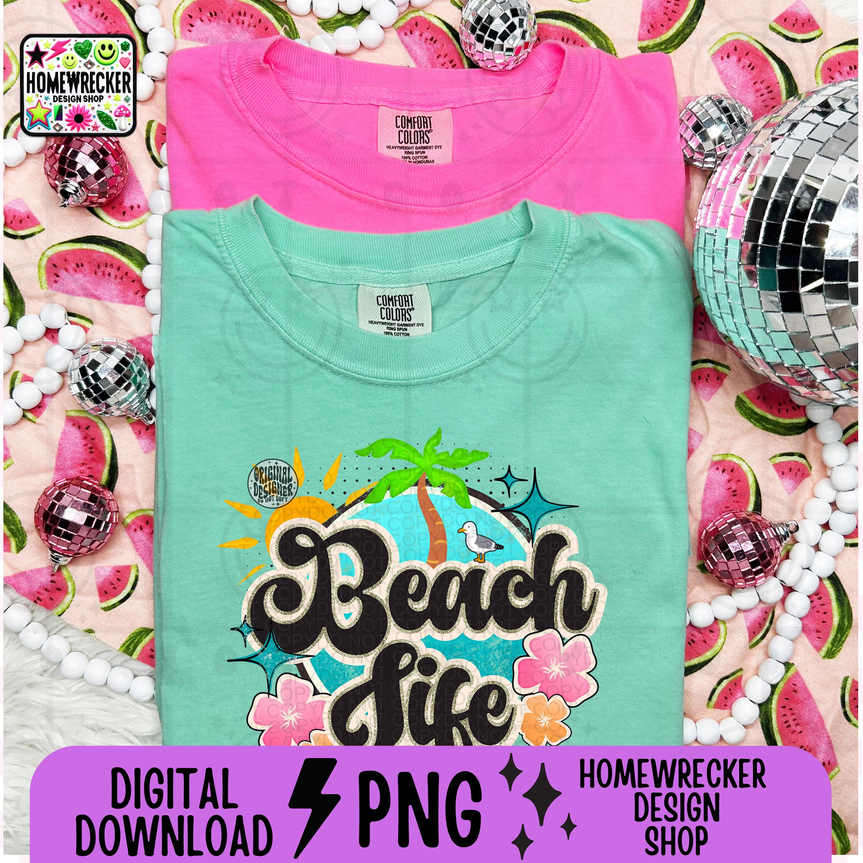 Beach life, summer beach colorful distressed retro groovy font, Png de ...