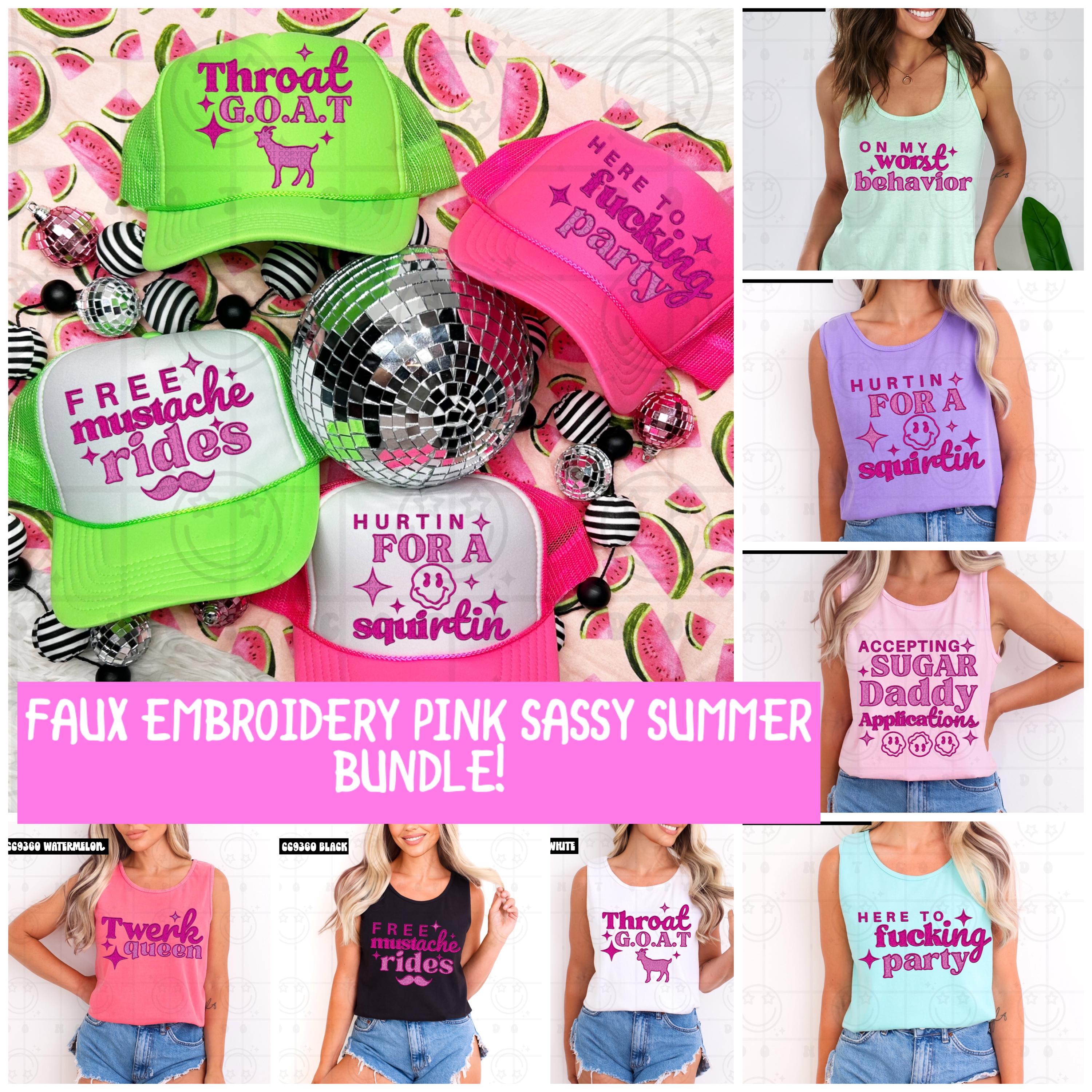 Snarky Summer Pink Party Faux Embroidery PNG Design BUNDLE | Snarky su ...