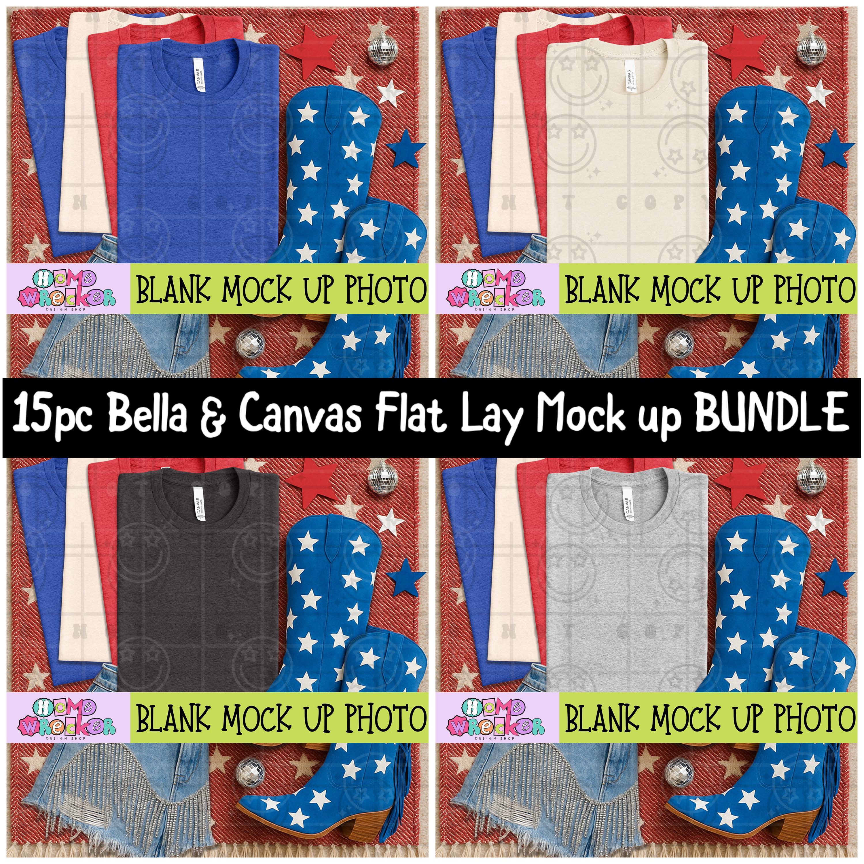 July 4 Mock Bundle Western Boots and Stars BC3001 Heather Mock up bund ...