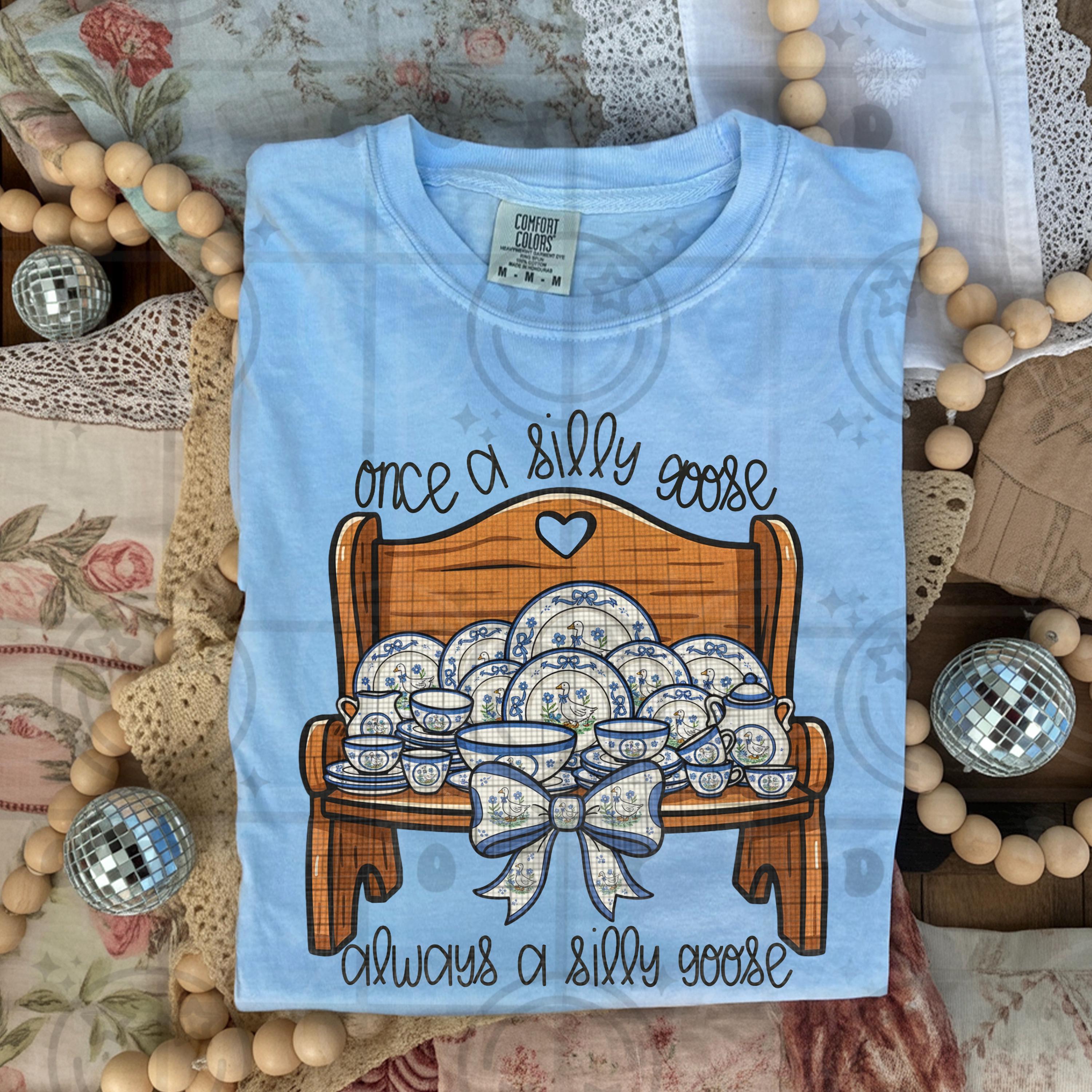 Once a Silly Goose PNG Cottagecore Vintage blue ribbon Dishes Design G ...