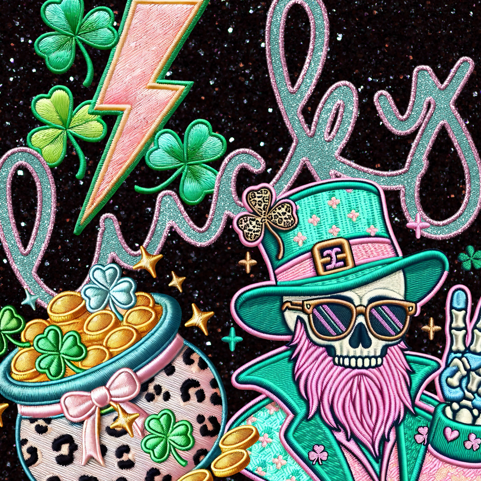 Pastel St. Patrick's Day Faux Embroidery 13 CLIPART + 5pc OTF FONT Bun ...