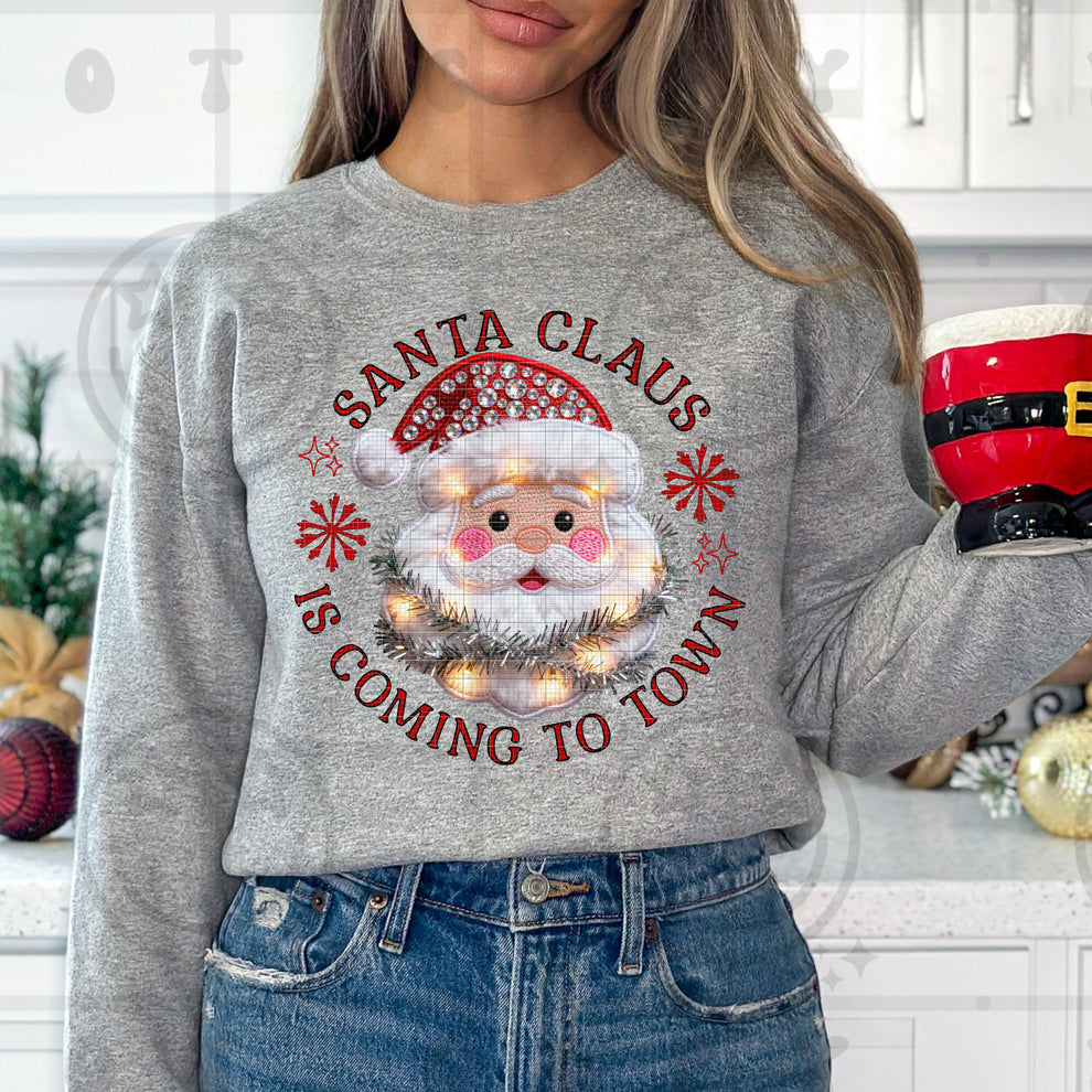 Santa Claus is Coming to Town Faux fur Faux Embroidery PNG digital dow ...